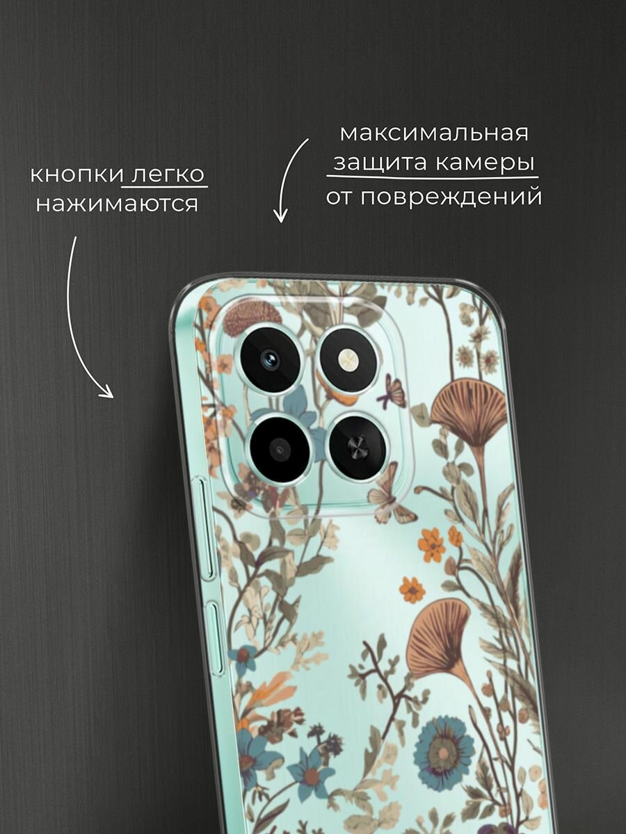 Чехол на Honor X6c / Хонор X6c с принтом Сухоцветы и бабочка — фото 1