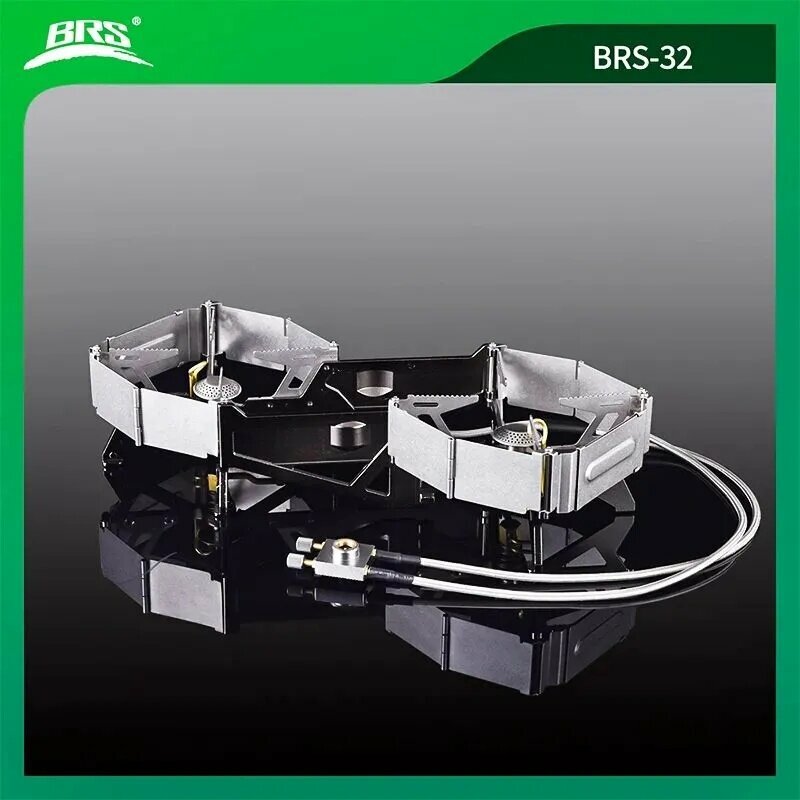 BRS-32 туристическая двойная газовая горелка - складная инфракрасная плита с защитой от ветра, системой подогрева и регулируемым пламенем для кемпинга