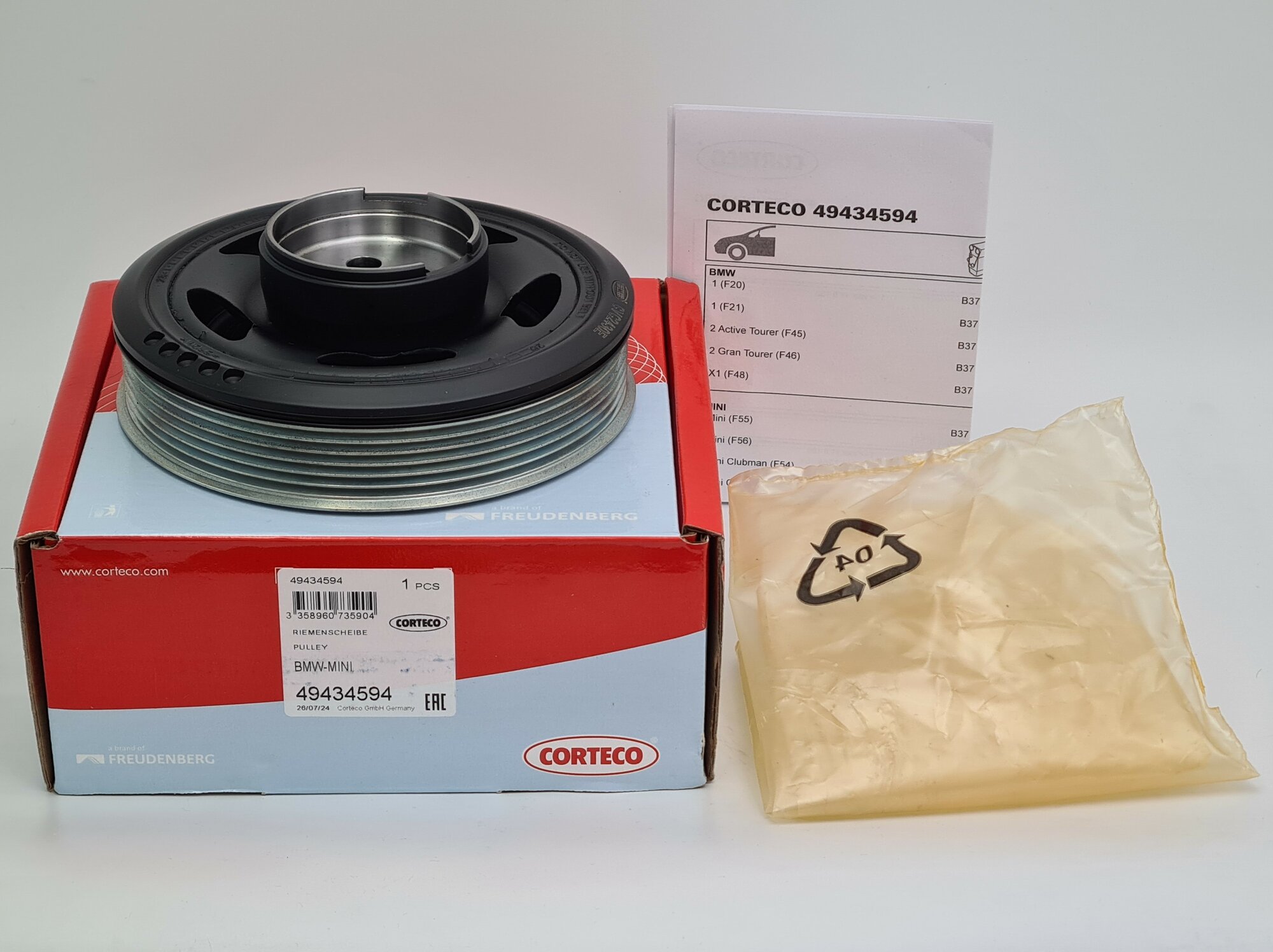 Шкив (демпфер) ременной коленчатого вала Corteco 49434594 для BMW, MINI