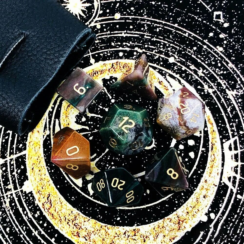 Baldur's Gate 3, DnD dice, кости из натуральных драгоценных камней, игральные кости "Подземелья и драконы", природный камень, 7 штук, агат.