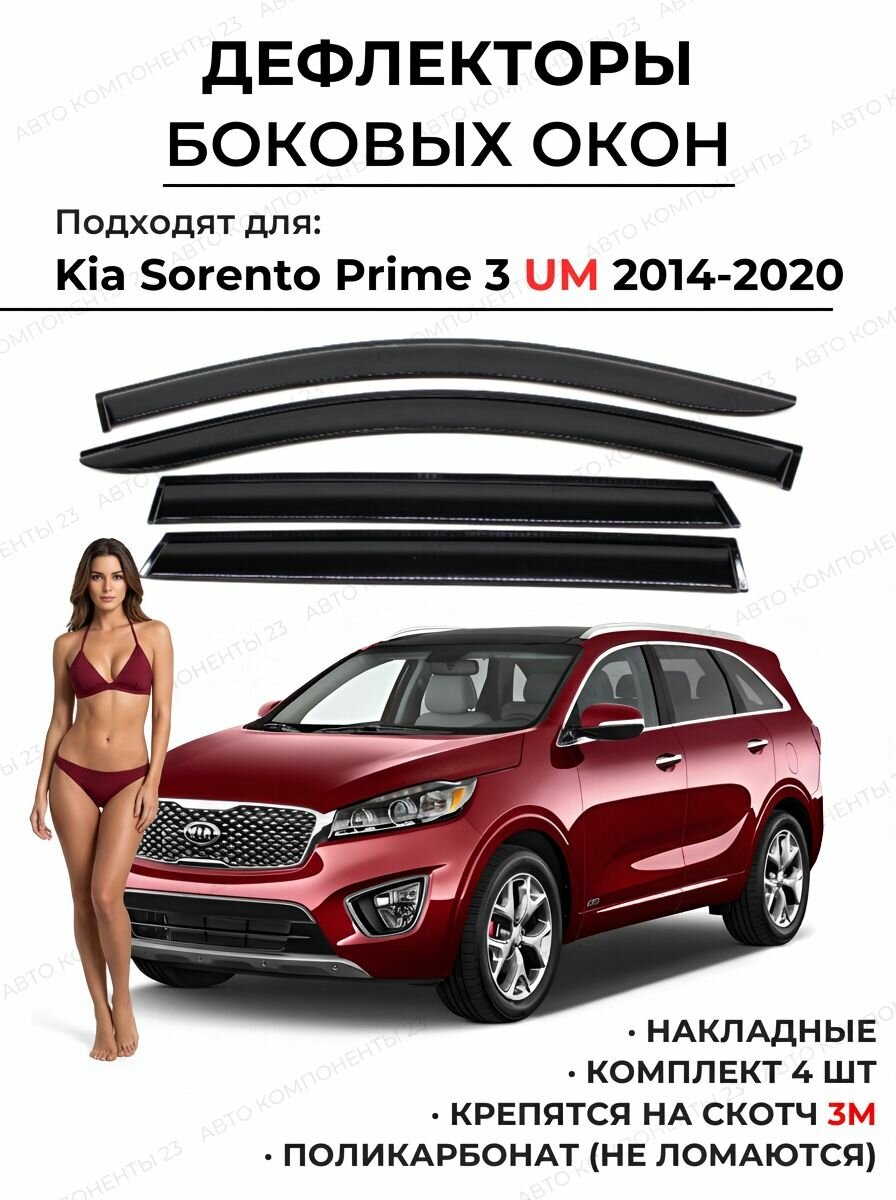 Дефлекторы окон Киа Соренто прайм 3 UM 2014-2020 / Ветровики KIA Sorento Prime Кия ум
