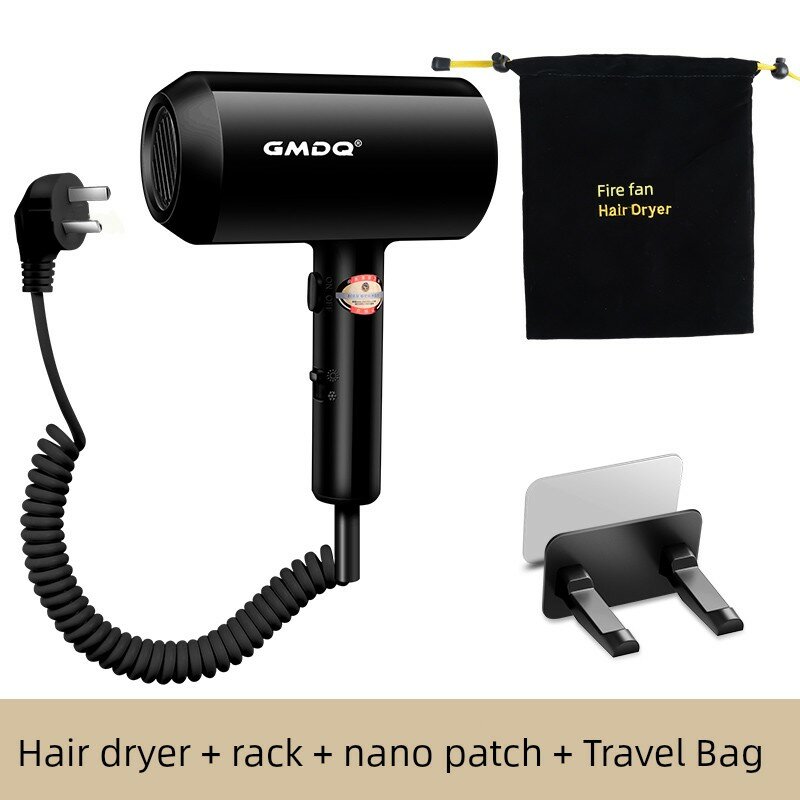 Фен для отелей, гостиниц и общежитий, с пружинным шнуром, настенный, нажимного типа, бытовой фен в сумке. G83 черный