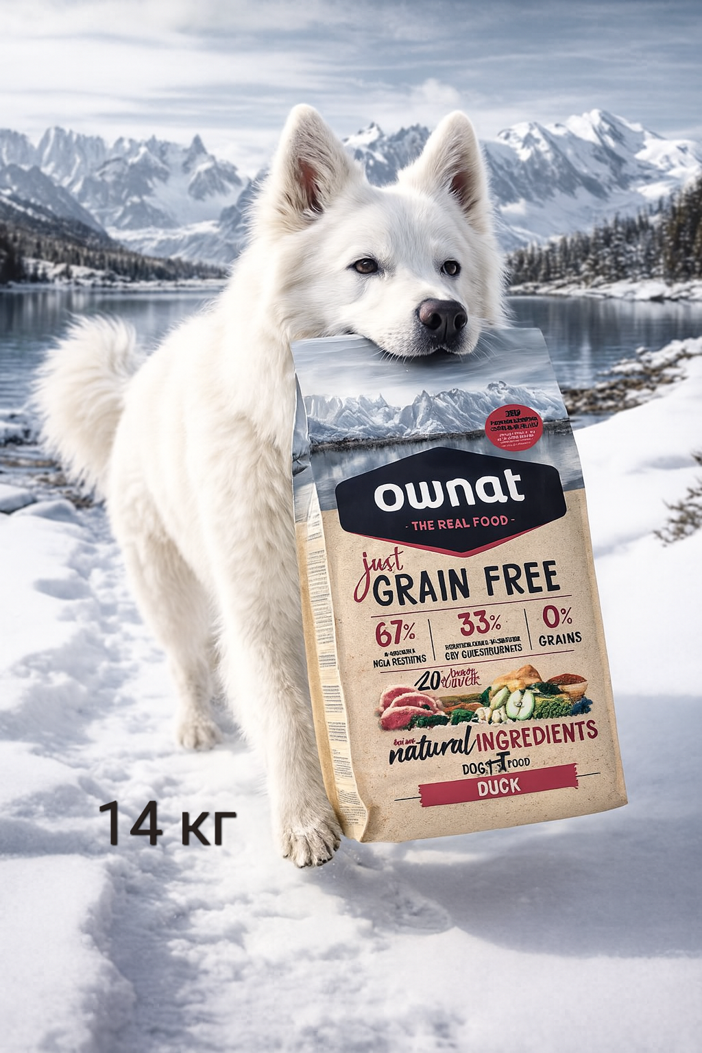 Сухой корм Ownat Adult Grain Free, сухой корм для взрослых собак, с уткой, 14 кг
