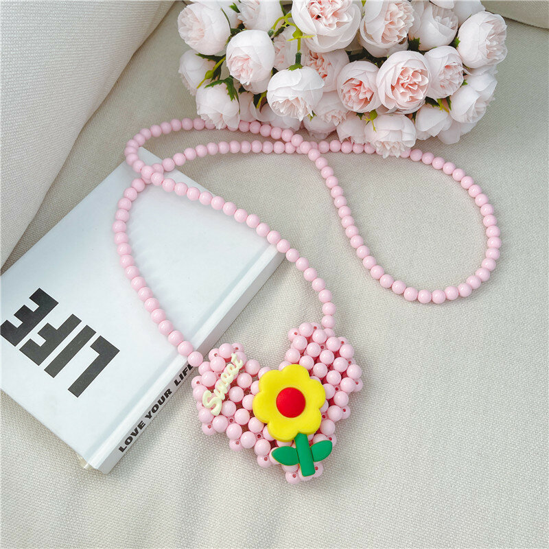 Прекрасная мини-сумочка в форме сердца с жемчужной цепочкой для девочек, розовая