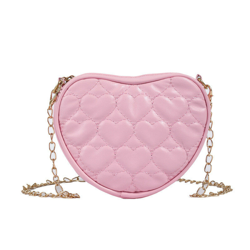 Модная детская сумочка через плечо с милым стеганым узором в виде сердца для повседневного использования, розовая