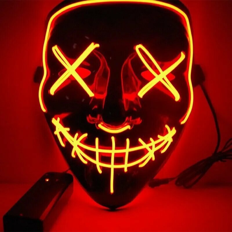 LED-светящаяся чёрная маска в форме V для хэллоуина и танца в стиле "грайнд" — фото 1