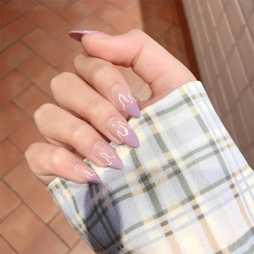 24 шт, акрил, французские накладные ногти PDJ007-Fake nails