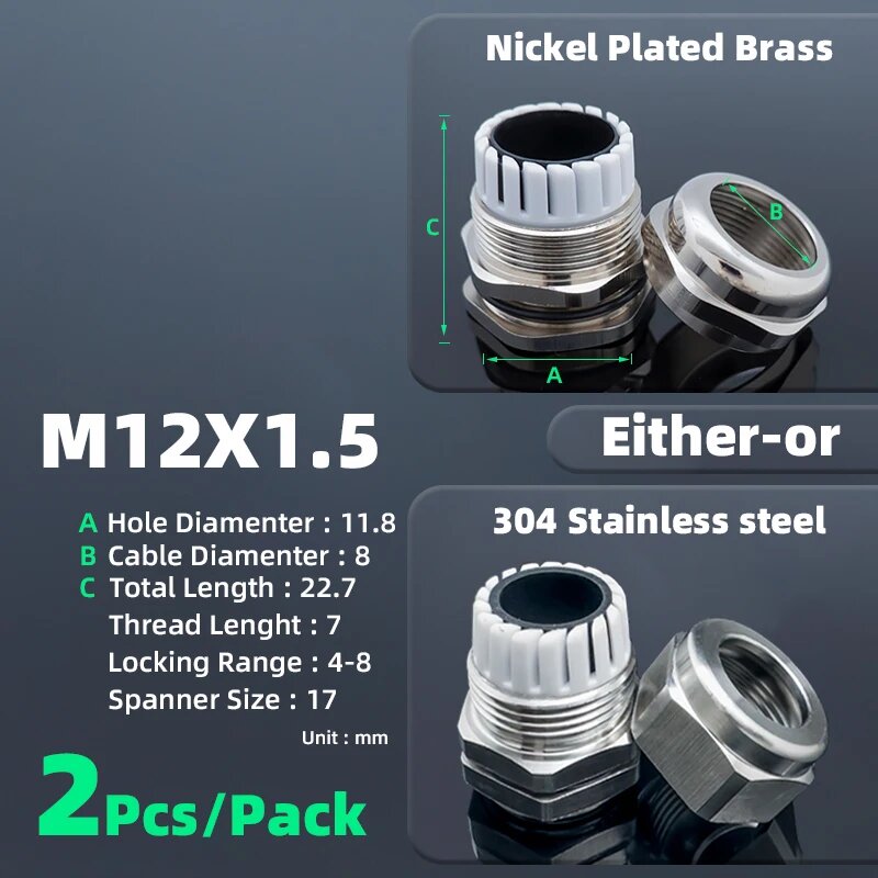 Водонепроницаемый кабельный ввод CDDQLJ M6-M36 PG7-29 304 Stainless Steel, M12-8 Fit 4-8mm