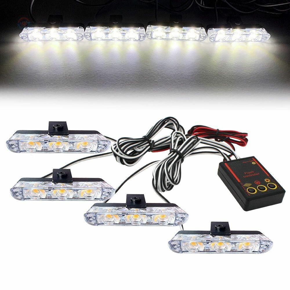 4 светодиодных стробоскопа для авто с 10 режимами красный, синий, белый, 12В, сигнальные огни и проблесковые маячки