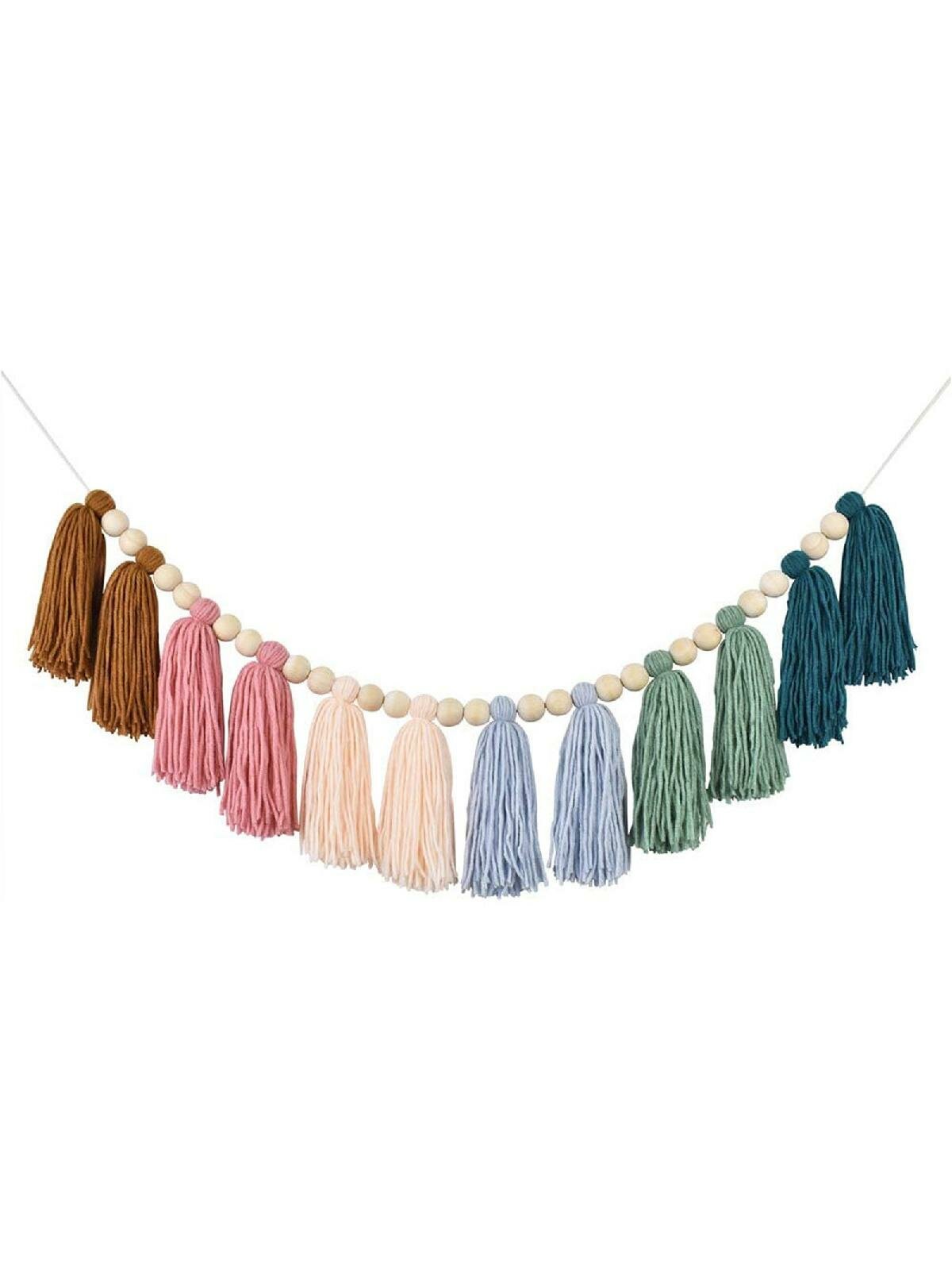 Гирлянды ручной работы Кисточки Баннеры Деревянные бусины Гирлянды для гобеленов Подвески