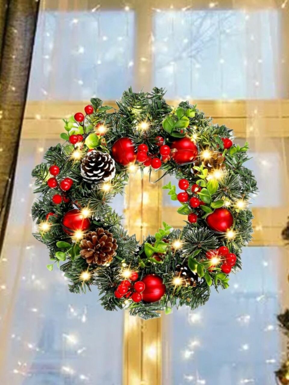 Рождественская гирлянда со светом, для украшения входной двери, подарки для праздничной домашней вечеринки, 20 см.