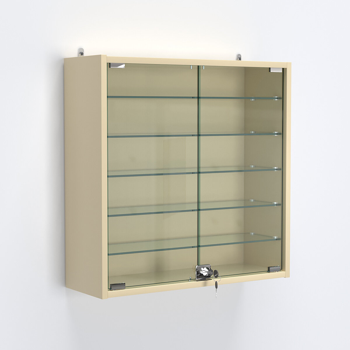 Витрина настенная №201-5А с пятью прозрачными полками, Крем Вайс