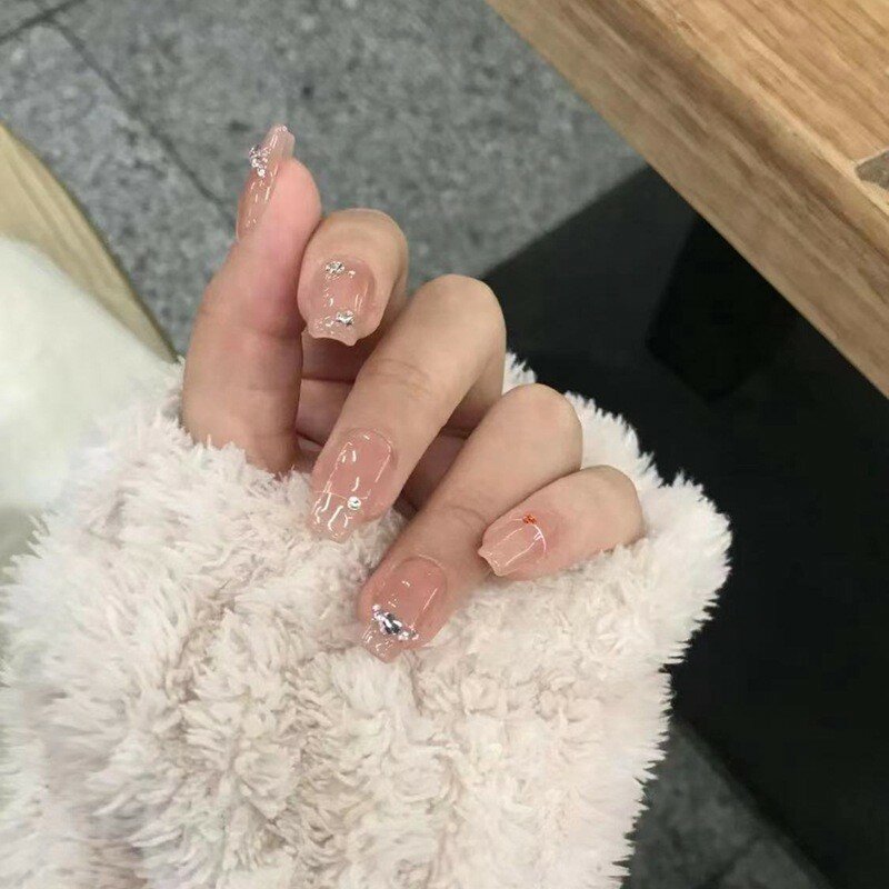 False nails pure desire style handmade light therapy wearable nail patch autumn and winter ice transparent ins love heart starry sky, xs s m l sizes