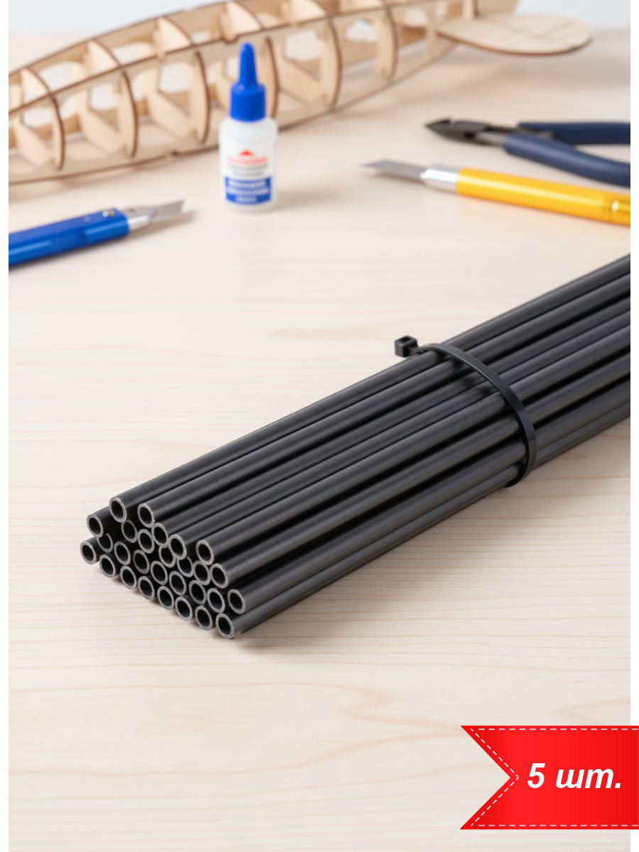 Карбоновая трубка 4 x 2 x 620 мм, упакован в пластиковую тубу (5 шт.)