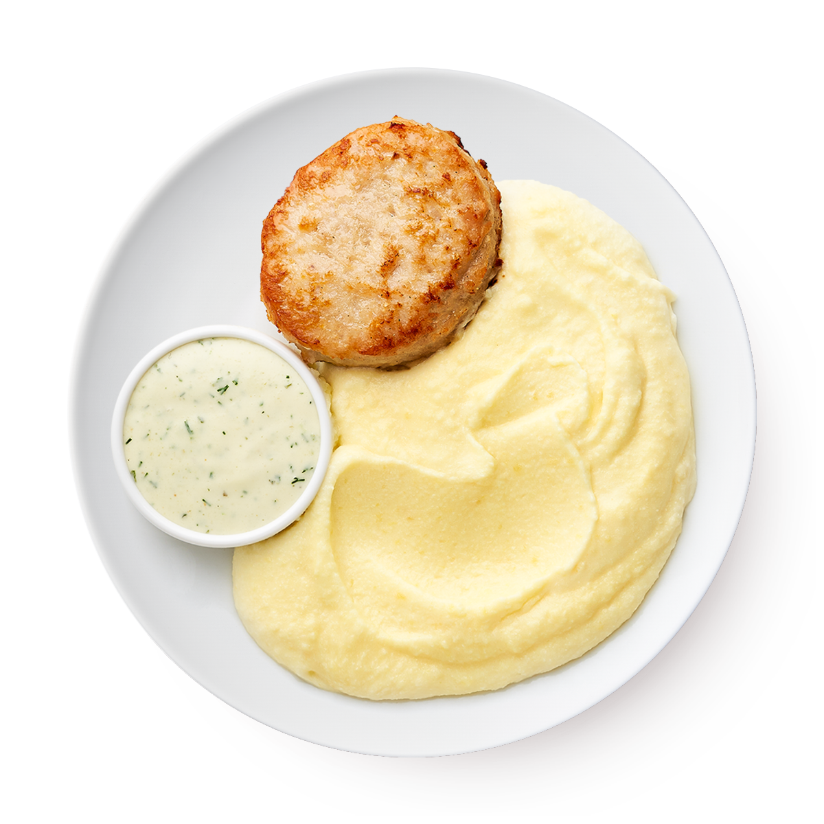 Котлета «Из Лавки», с картофельным пюре, с чесночным соусом, 300 г