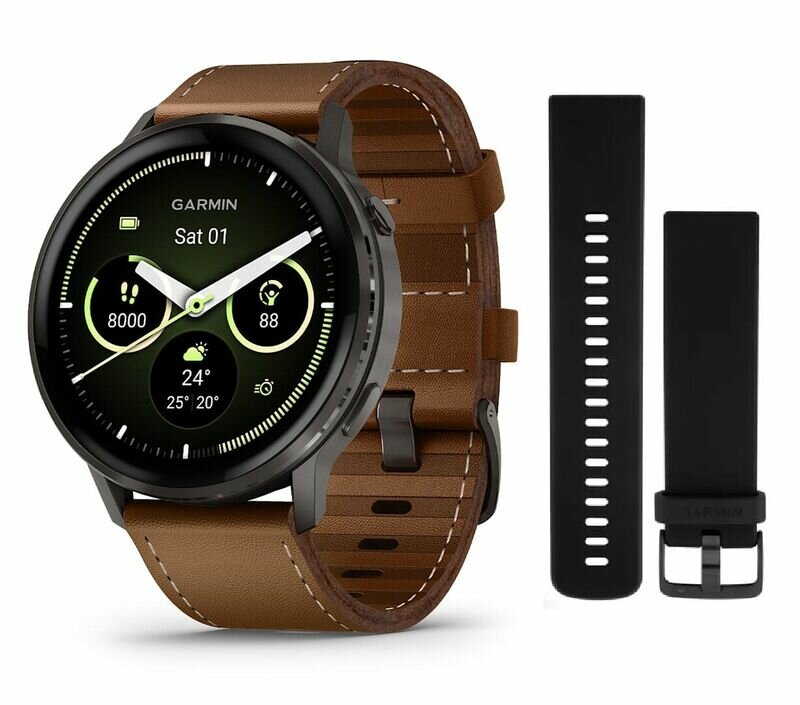 Смарт-часы Часы Garmin Venu 4 - 45mm Slate Black Leather Brown (010-03014-03)