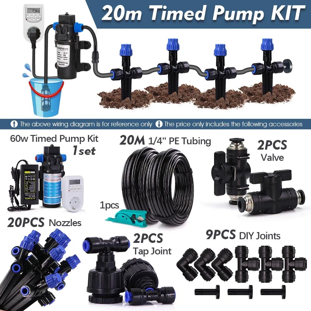 Комплект системы автополива для сада 60Вт 20m-Pump with Timer