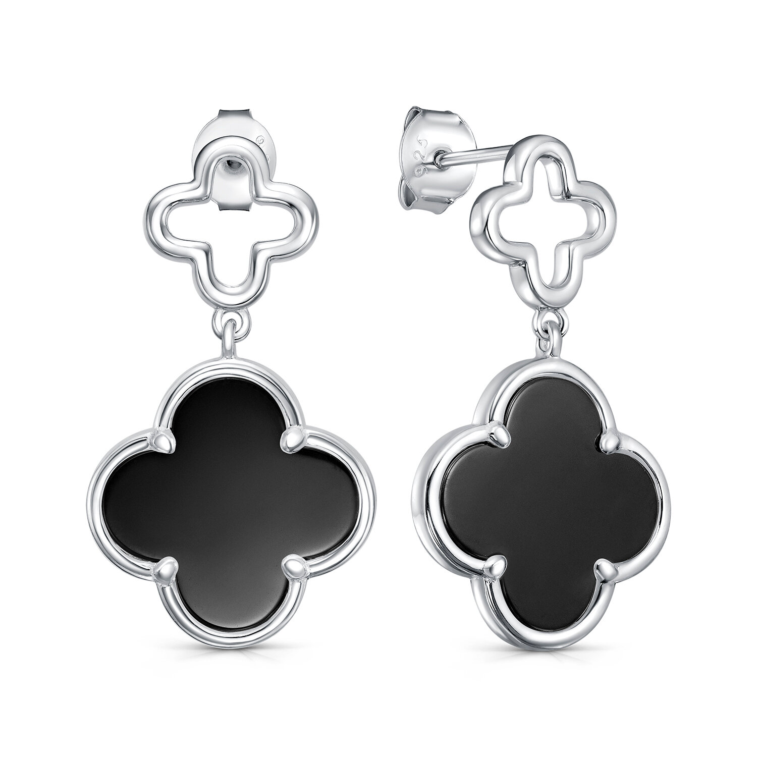 Серьги с подвесками, серебро, 925 проба, родирование, оникс