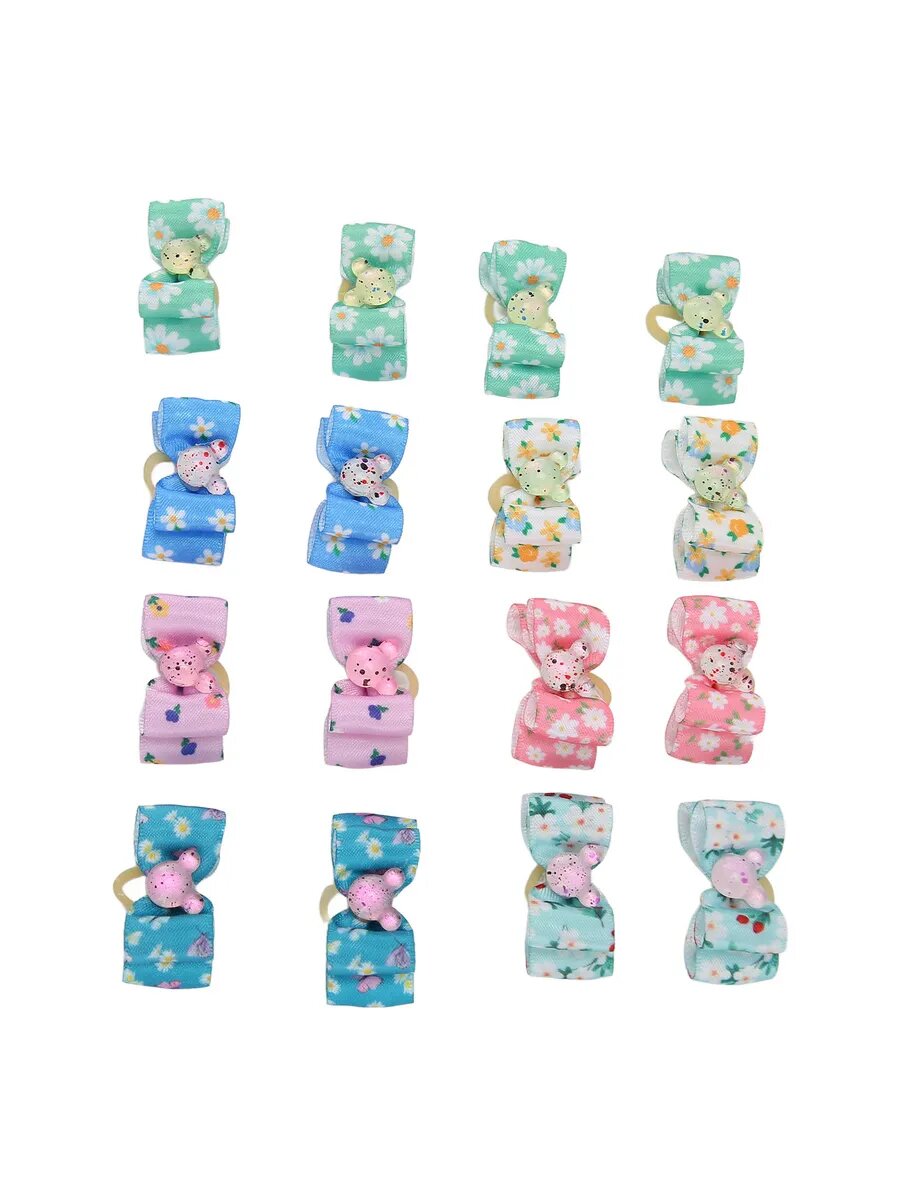 16 шт, банты из собачьей шерсти с цветочным узором,