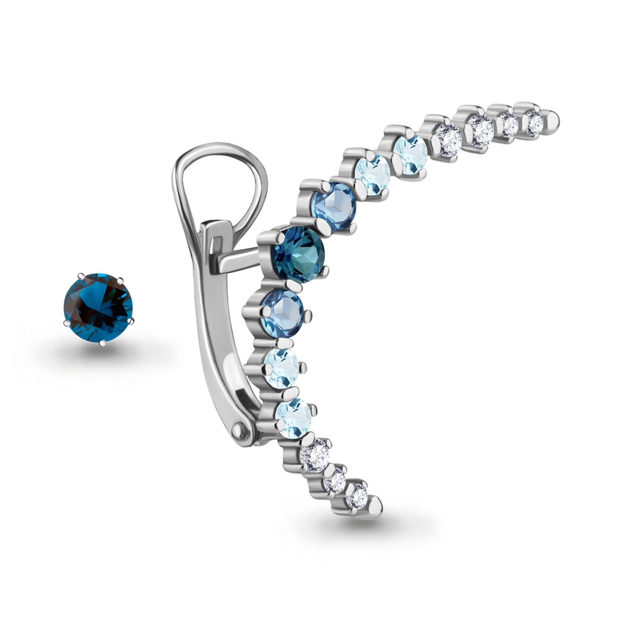 Серьги, серебро, 925 проба, родирование, Лондон топаз, фианит, топаз