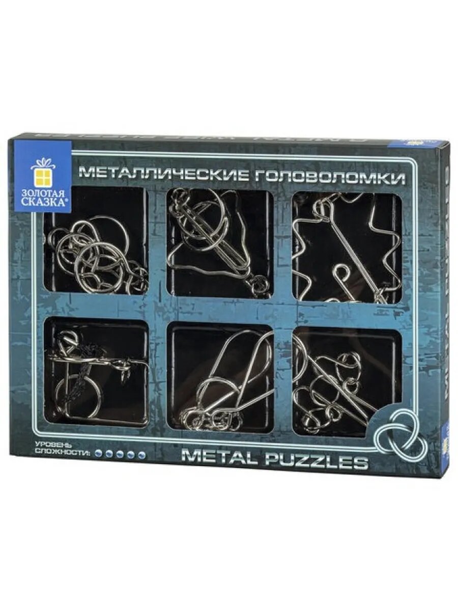 Головоломки металлические большие золотая сказка, набор 6 ш