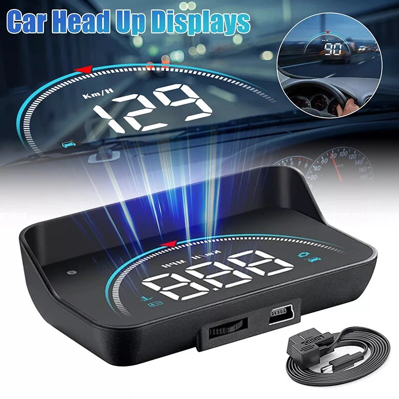 Автомобильный проекционный дисплей M8 HUD (Head Up Display) OBD2 с предупреждением о превышении скорости, электронный индикатор температуры воды, цифровой LED-проектор на лобовое стекло