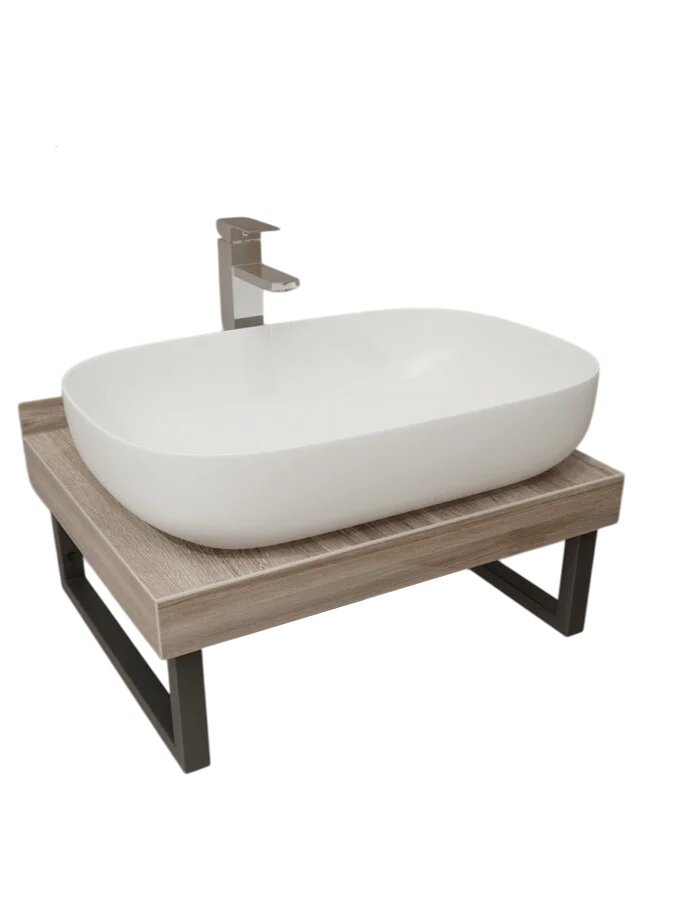 Столешница с раковиной Teymi Helmi 70 дуб кашмир, раковина Solli 61, с черными кронштейнами