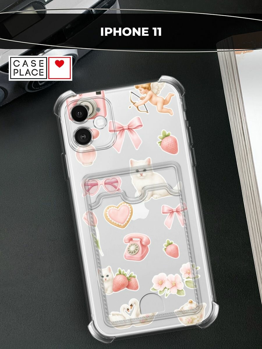 Чехол на Apple iPhone 11 (Айфон 11) с картой и принтом Коллаж для девочки