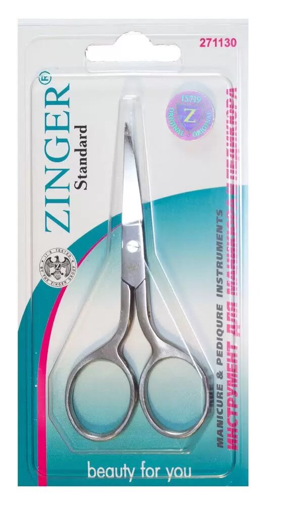 Ножницы ZINGER, маникюрные, изогнутые, для ногтей, универсальные, 90мм