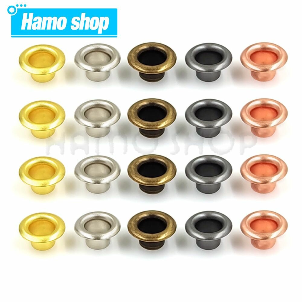 Люверсы 5 мм 200 шт, металлические кольца для тента, обуви, сумок, курток, ПВХ-тканей и кожгалантереи, многоцветный микс