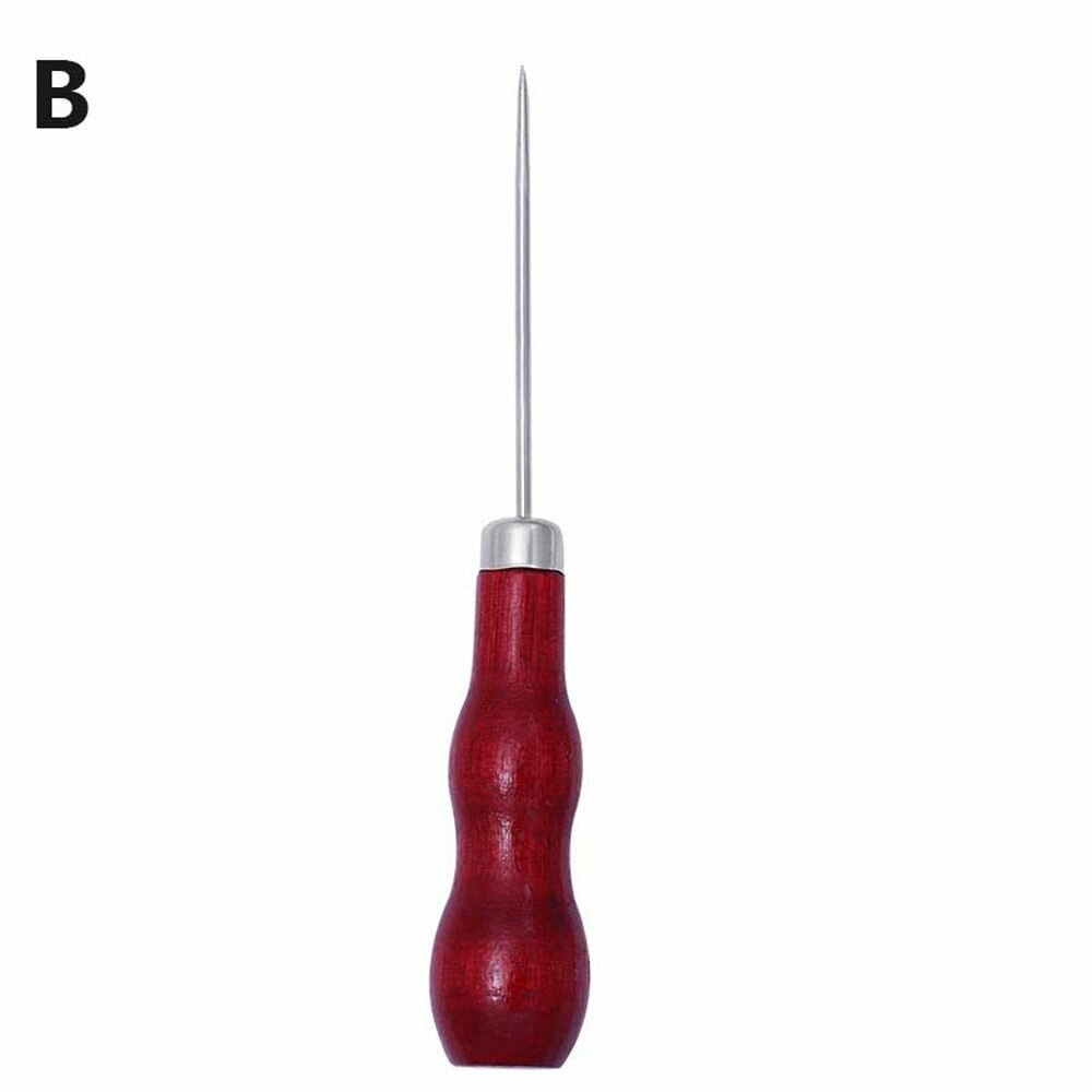 Шило швейное деревянное с изогнутым стальным жалом, ручной инструмент для ремонта обуви и ювелирных работ, удобная волнистая рукоять