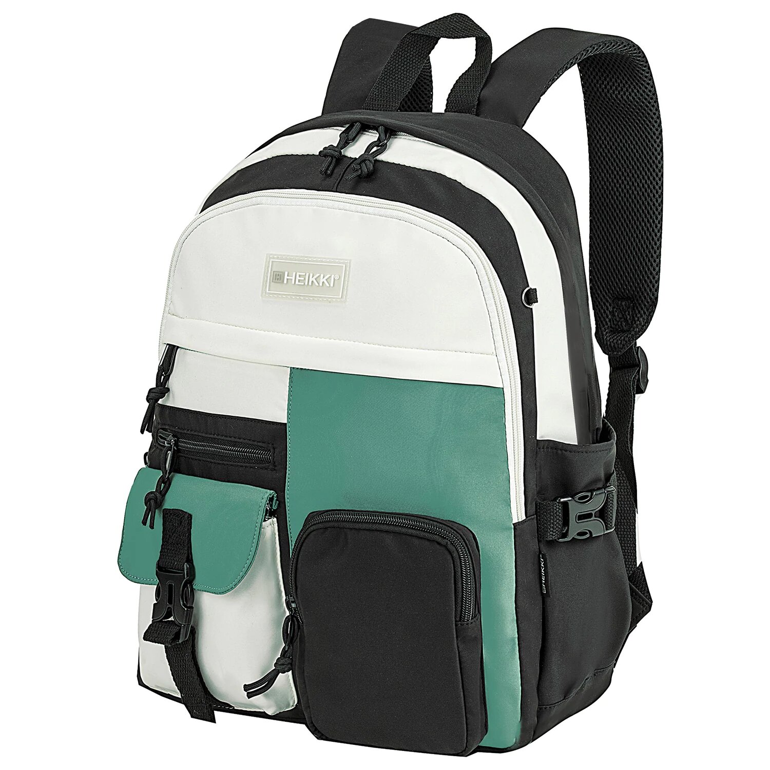 Рюкзак HEIKKI BLOCKS (хейки) универсальный, 2 отделения, черный/бирюзовый/бежевый, 443217 см, 272562