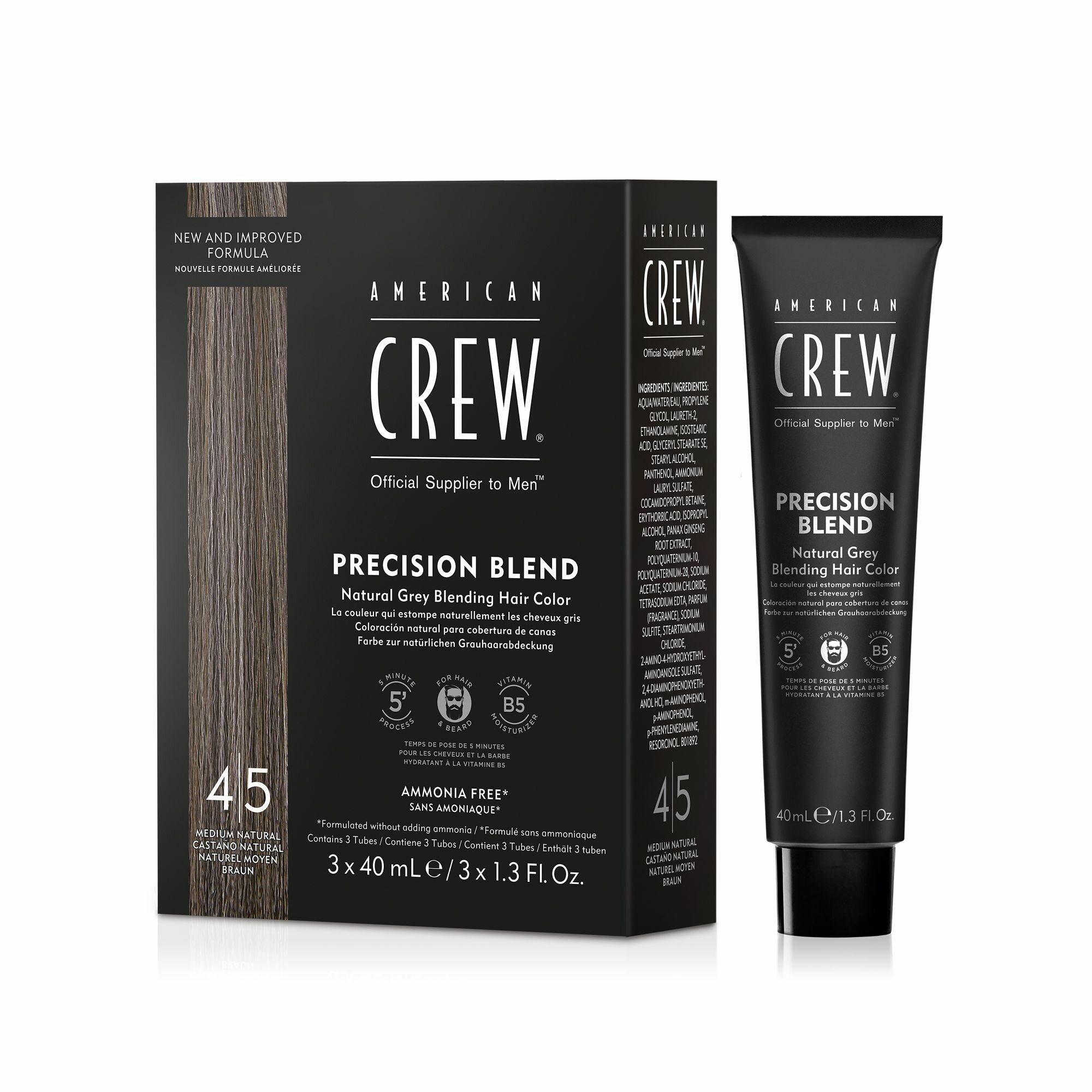 Краска для волос American Crew "Medium Natural" 4/5, без аммиака, 3 упаковки по 40 мл