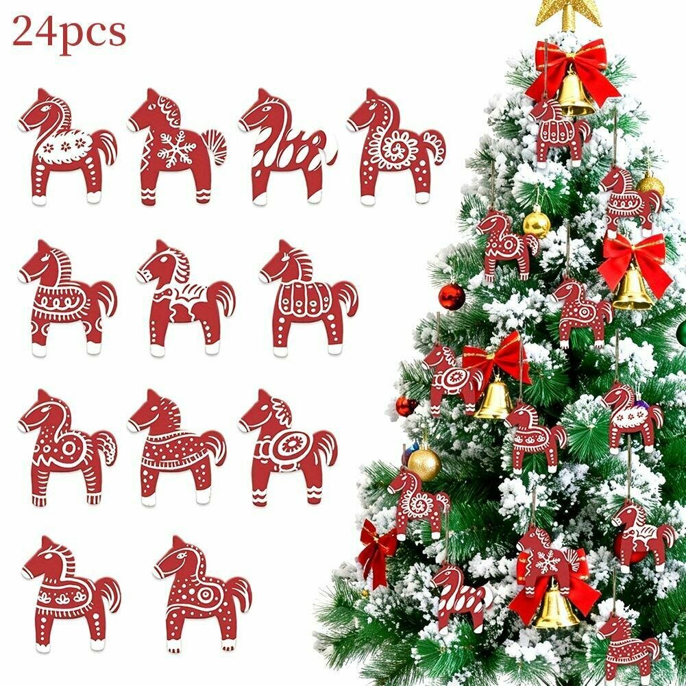 12/24 шт. деревянных подвесных украшений в виде красной лошади, рождественские украшения, Новый год