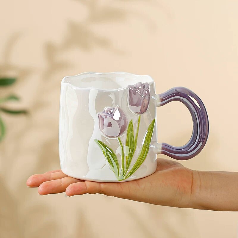 Фиолетовая кружка-тюльпан, 2024, новая чашка, высокопроизводительная керамическая чашка, офисная кофейная чашка для