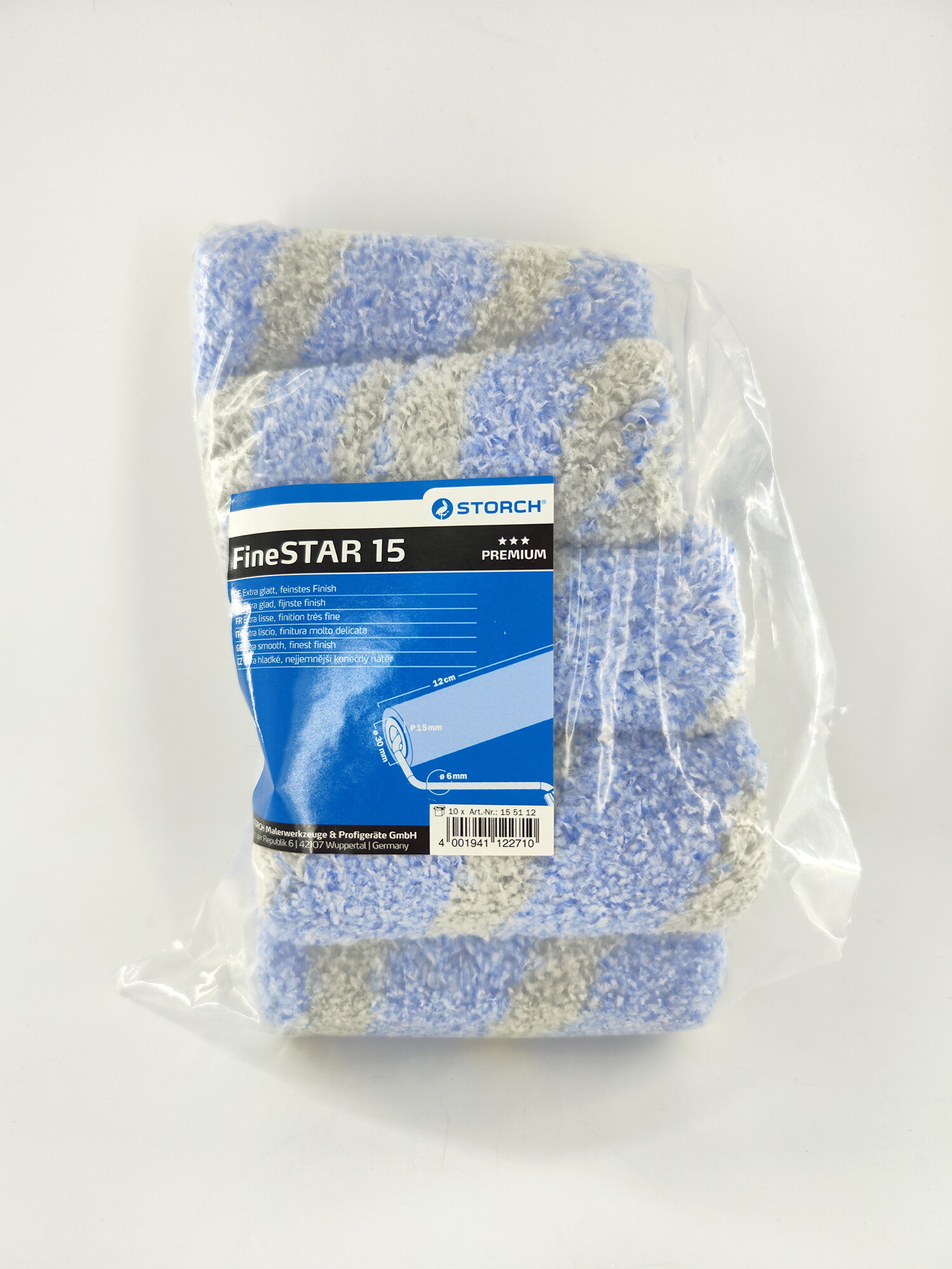 Мини-валик из полиамида Storch Premium FineStar 15 155112 ворс 15мм (120*30*6мм) упак (10 шт)