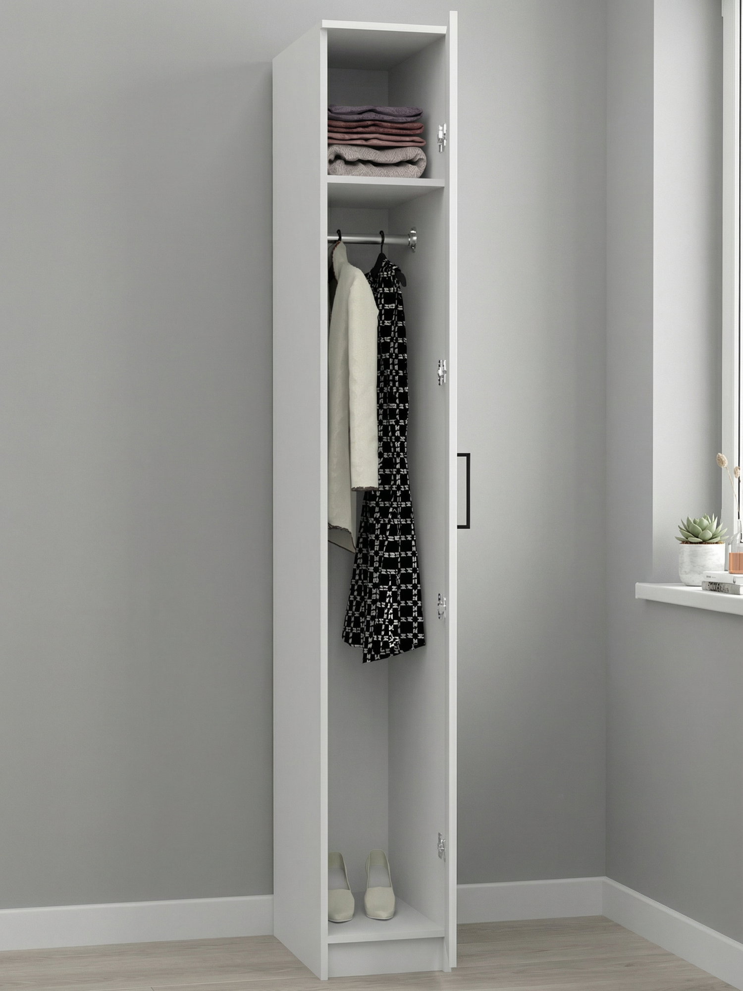 Узкий шкаф-пенал Шик-13 со штангой для одежды, ШхГхВ: 30х50х210 см