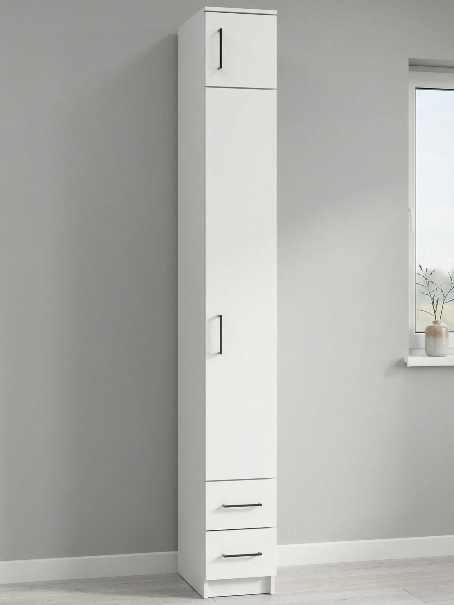 Узкий шкаф-пенал Шик-19А с антресолью и 2 ящиками, ШхГхВ: 30х50х240 см