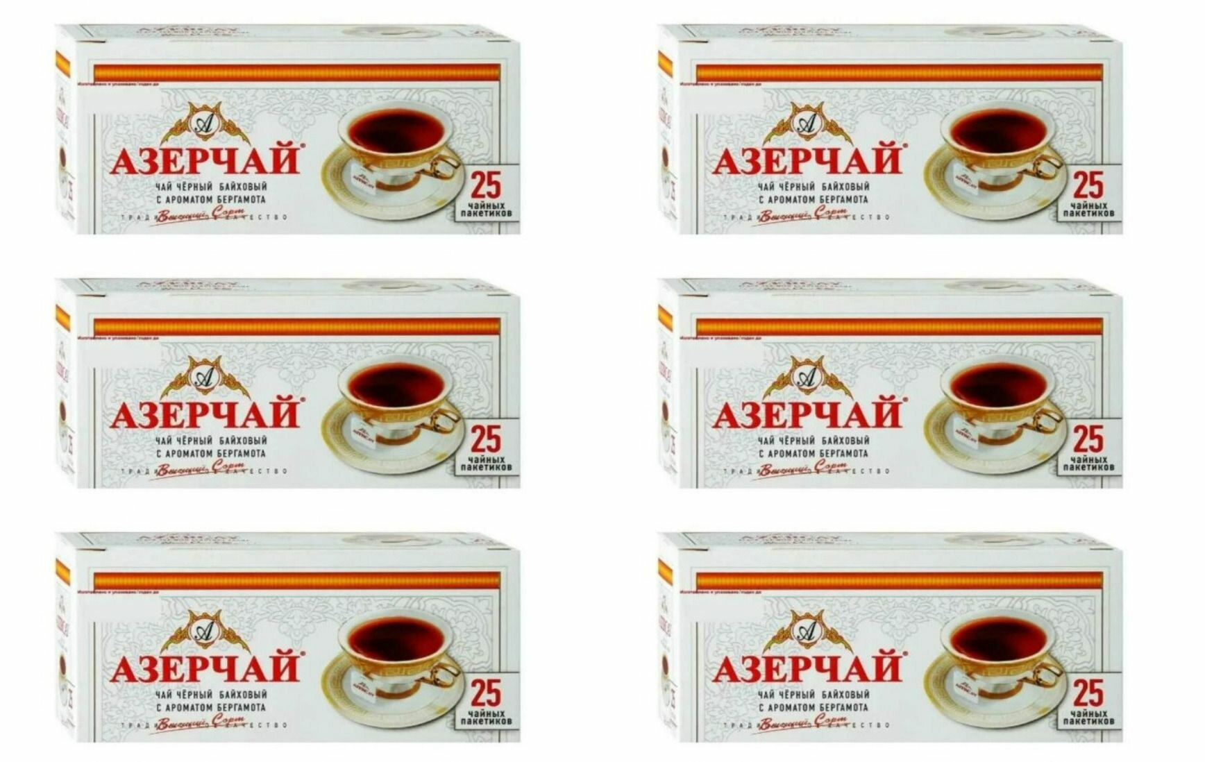 Азерчай Чай черный с Бергамотом, 25 пакетиков по 2 г, 6 уп