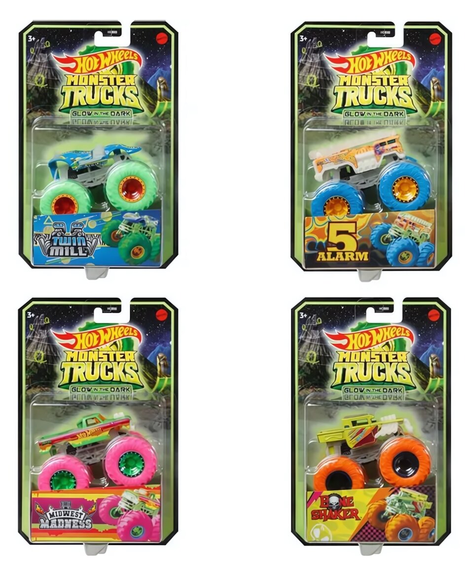 Монстр-трак Hot Wheels светится в темноте, яркий дизайн, размер 1:64