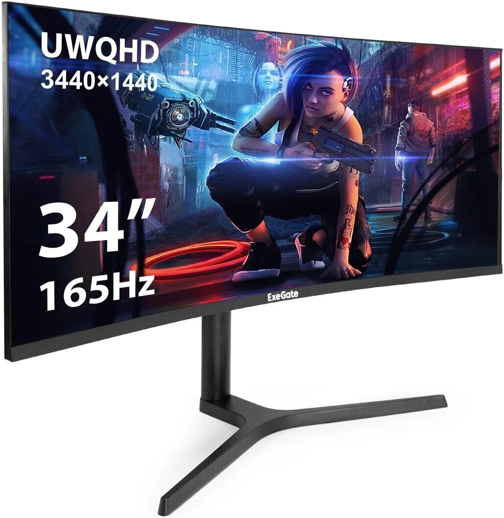 Игровой монитор ExeGate Combat EC3407TA EX299467RUS, 34", 3440x1440, 21:9, изогнутый, кривизна 1800R, VA, 165 Гц
