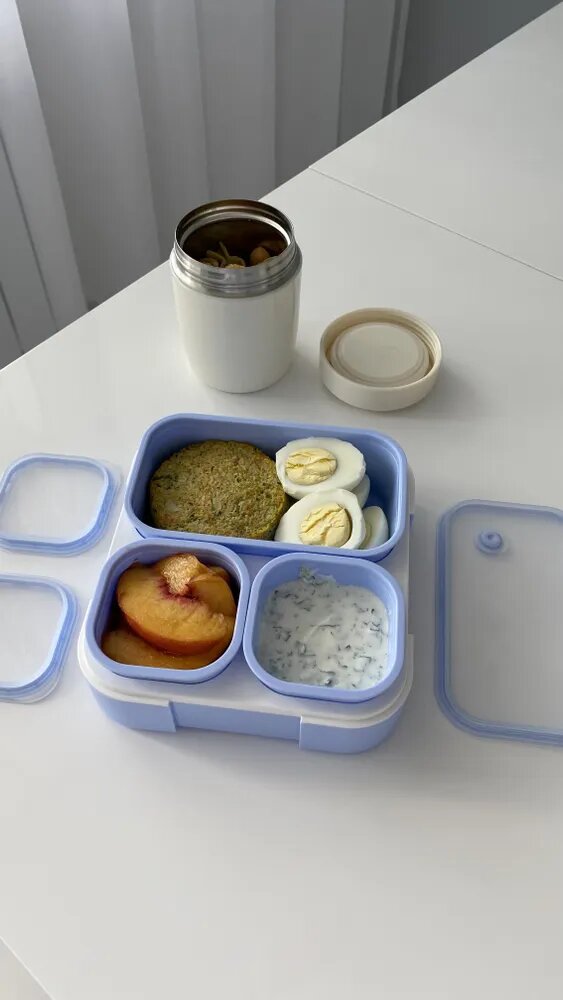Контейнер пищевой Ланч-бокс 3в1 в школу Orange Lunch, синий, 720 мл, с отделениями — фото 1