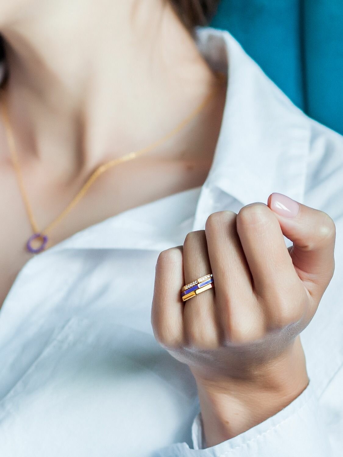 Кольцо FLEUR DE NEIGE JEWELRY, эмаль, размер 16.5, фиолетовый, золотой — фото 1