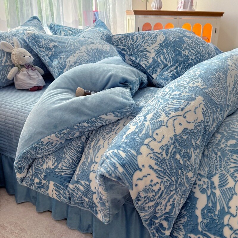 Комплект простыней из утолщенного молочного флиса категории А (4 предмета), зимняя флисовая простыня и пододеяльник, комплект постельного белья из детского флиса из трех предметов,200*230cm