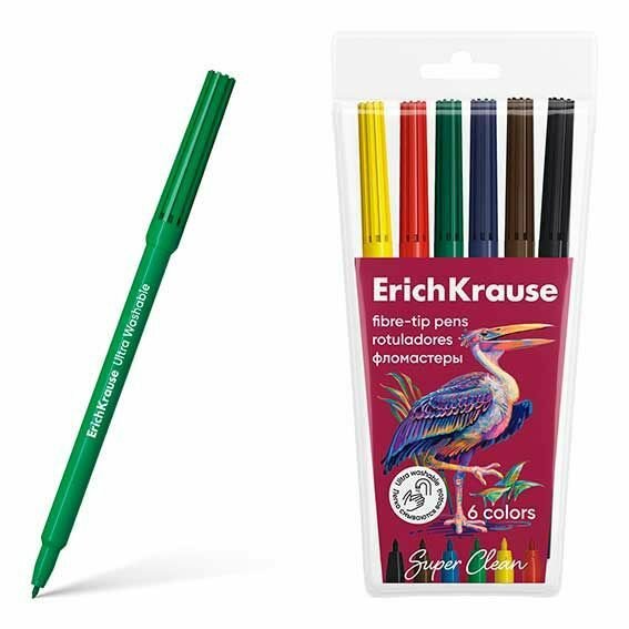 Набор фломастеров Erich Krause 6 цветов, "Safari Ultra Washable" (61835)