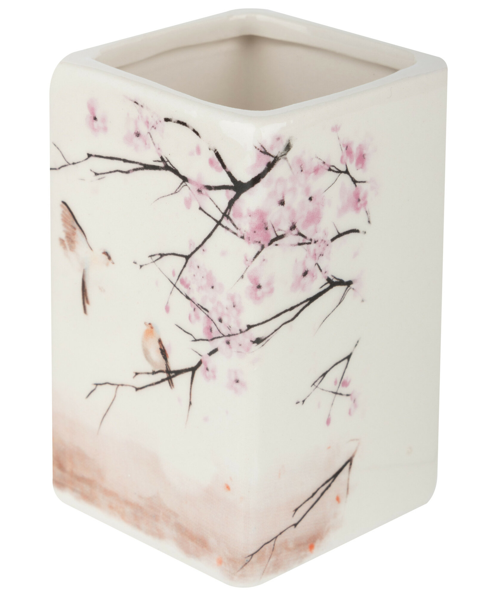 Стакан для ванной рыжий КОТ "Сакура", керамика, белый, 6.2х6.4х10.4 см