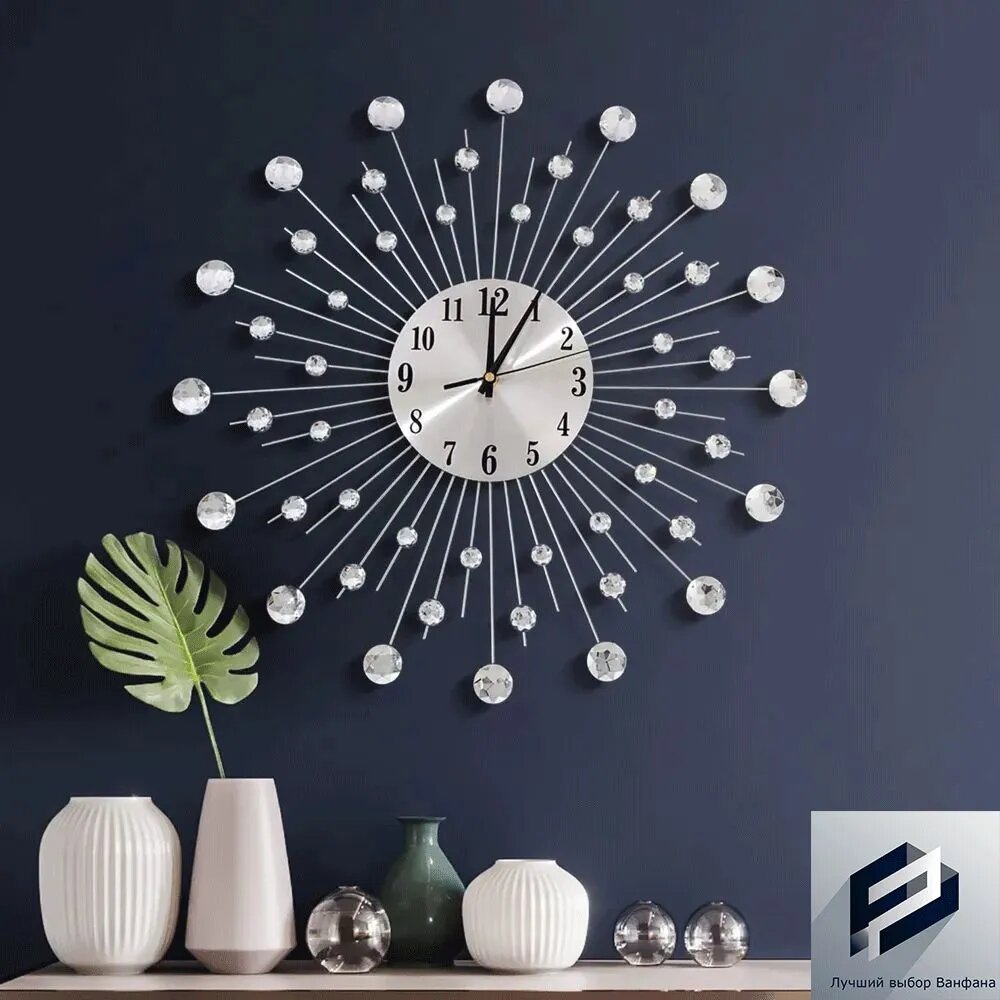 IKEA Настенные часы 50 см x 50 см серебристые, с кристаллами, современные