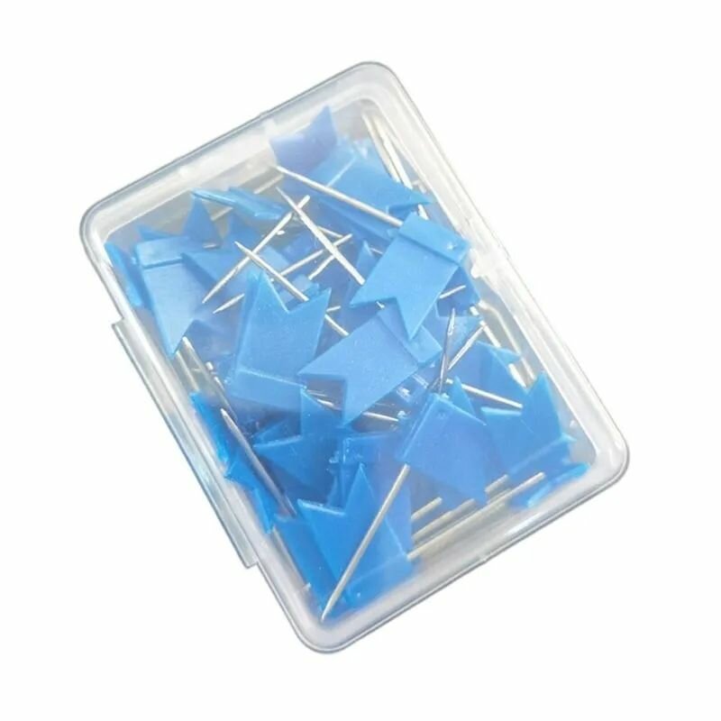 1 коробка с 50 цветными булавками для флажков, гвоздями для разметки пробковой доски, пресс-гвоздями, I-образными гвоздями-синий