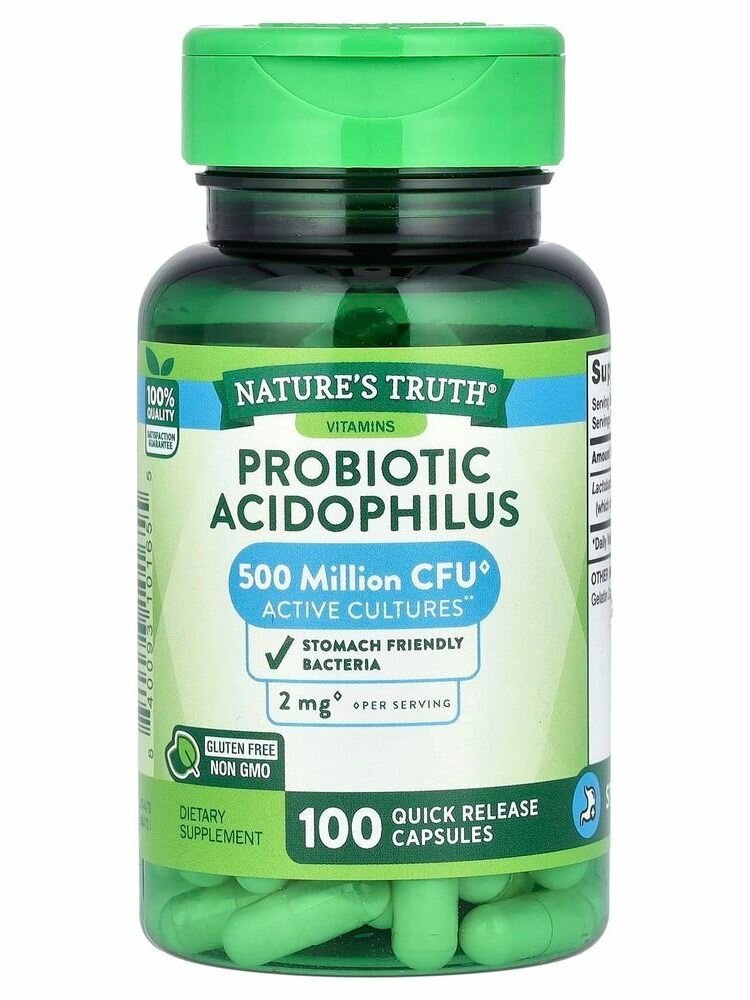 Ацидофильный пробиотик, 100 капсул с быстрым высвобождением (1 мг в капсуле), Nature's Truth