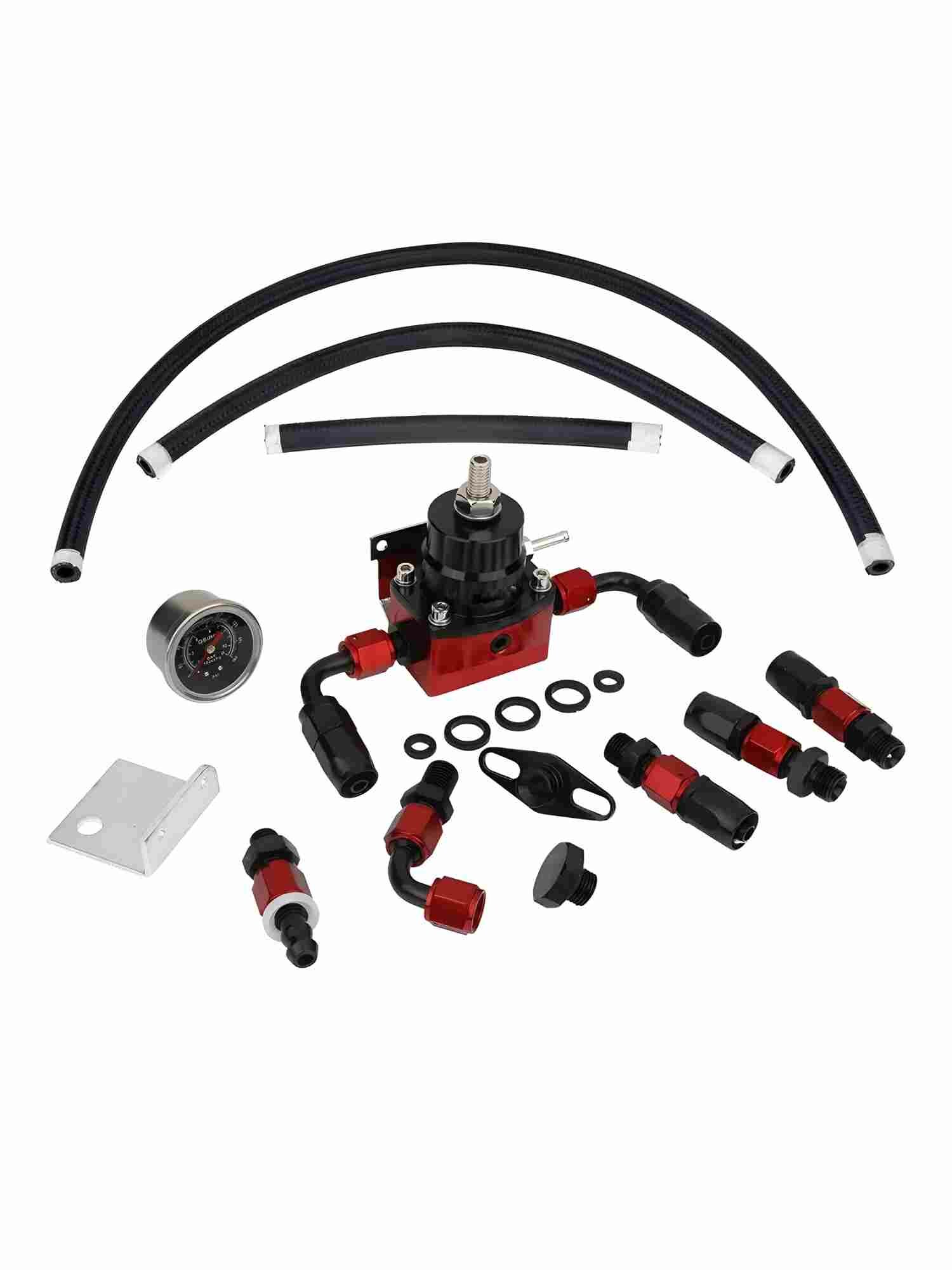 Регулятор давления топлива FPR Kit Gas с манометром и фитингами AN6 (красный) belais #23660